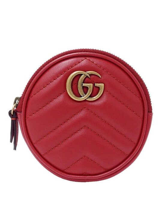 Gucci | Bags | Gucci Wallet Coin Case Leather Gg Marmont Red Zip Around ...